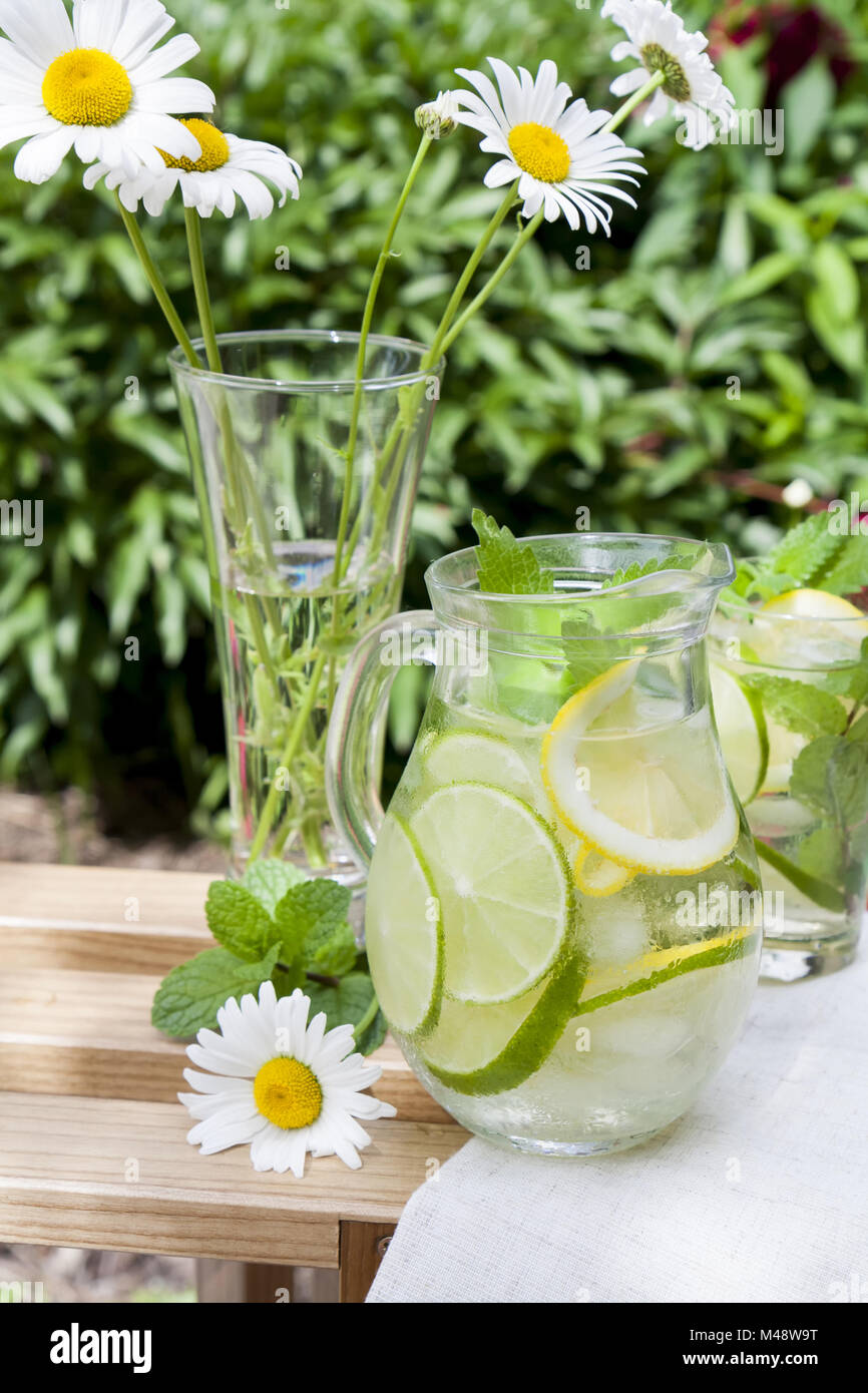 Cold fresh lemonade with lemon, lime and mint Stock Photo - Alamy