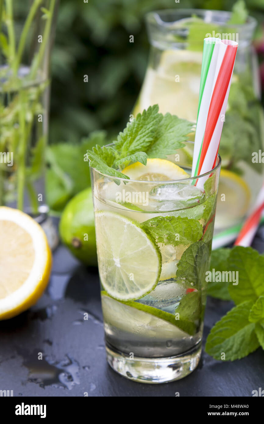 Cold fresh lemonade with lemon, lime and mint Stock Photo - Alamy
