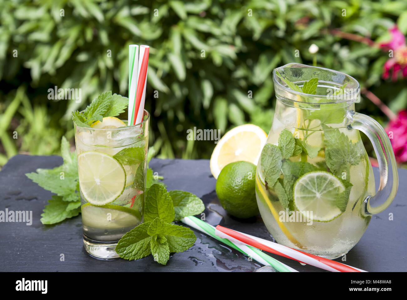 Cold fresh lemonade with lemon, lime and mint Stock Photo - Alamy
