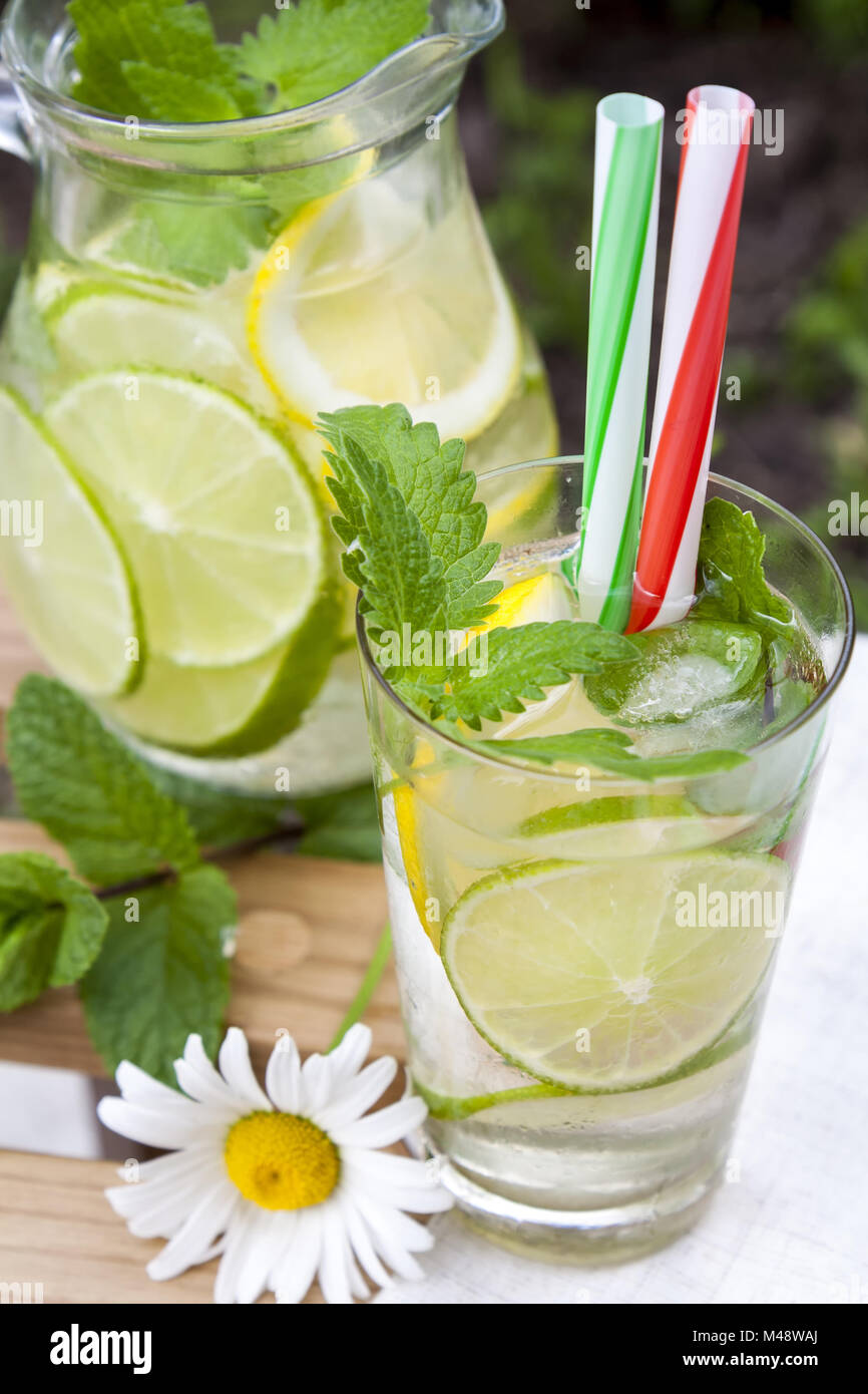 Cold fresh lemonade with lemon, lime and mint Stock Photo - Alamy