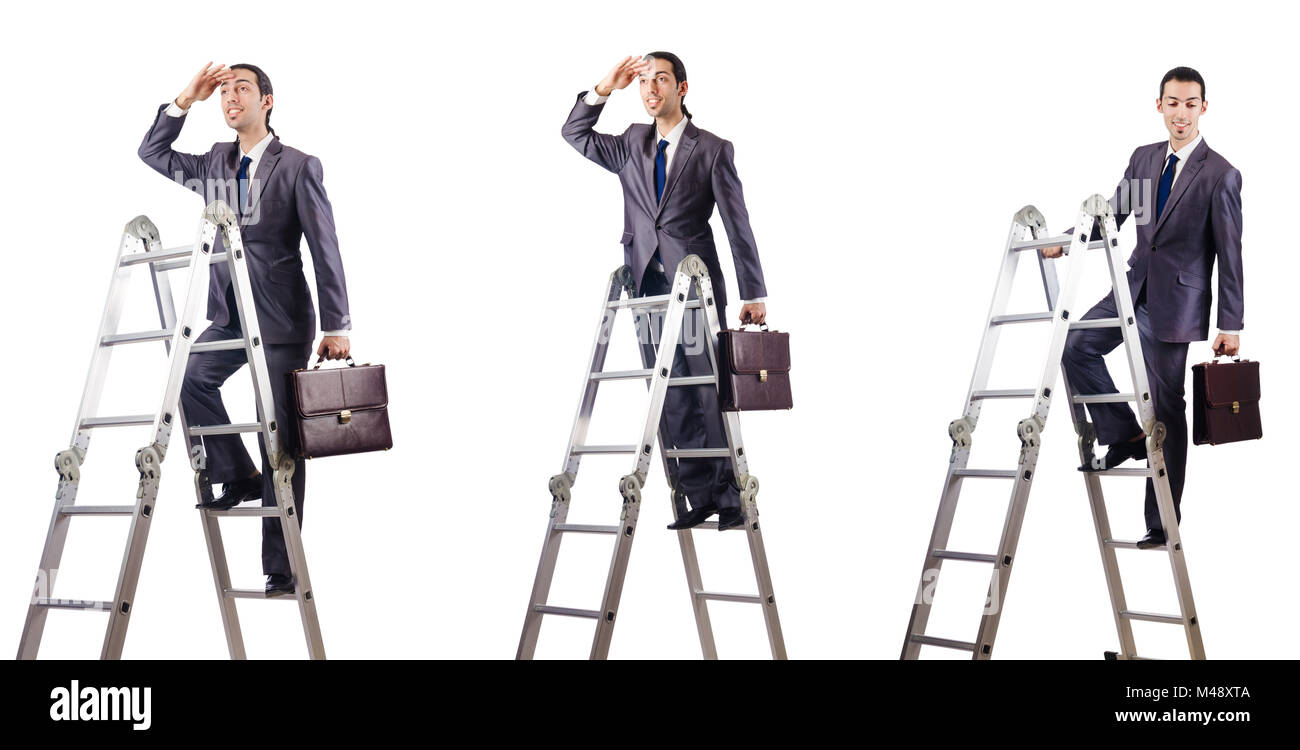 Businessman climbing the ladder isolated on white Stock Photo - Alamy