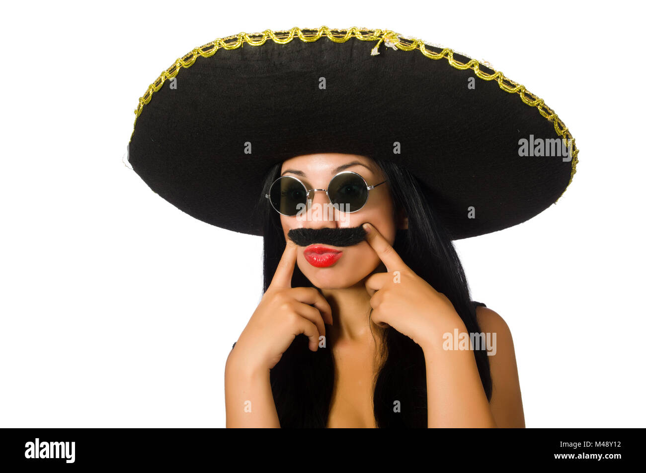 Young mexican woman wearing sombrero isolated on white Stock Photo - Alamy
