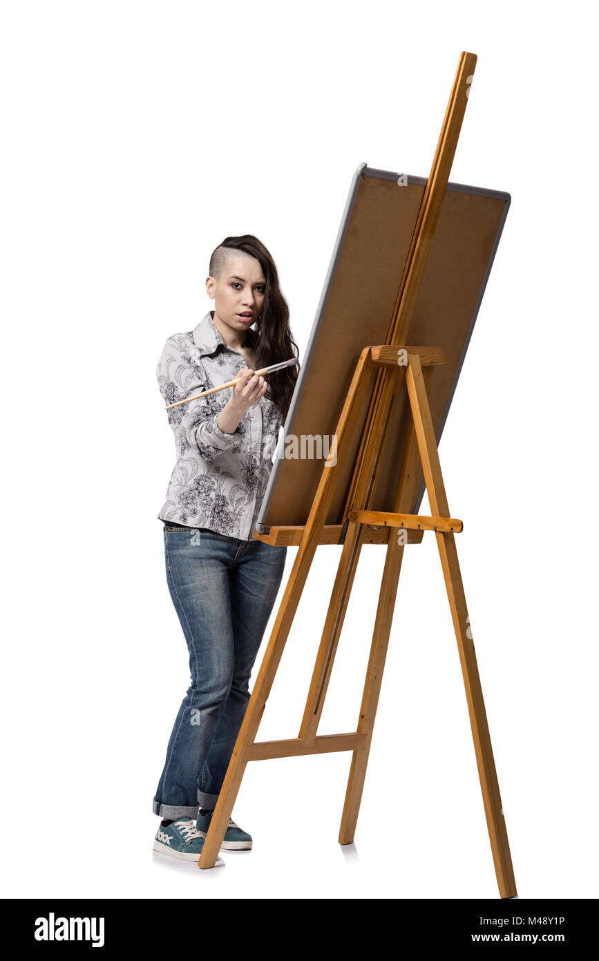 Female artist drawing picture isolated on white background Stock Photo ...