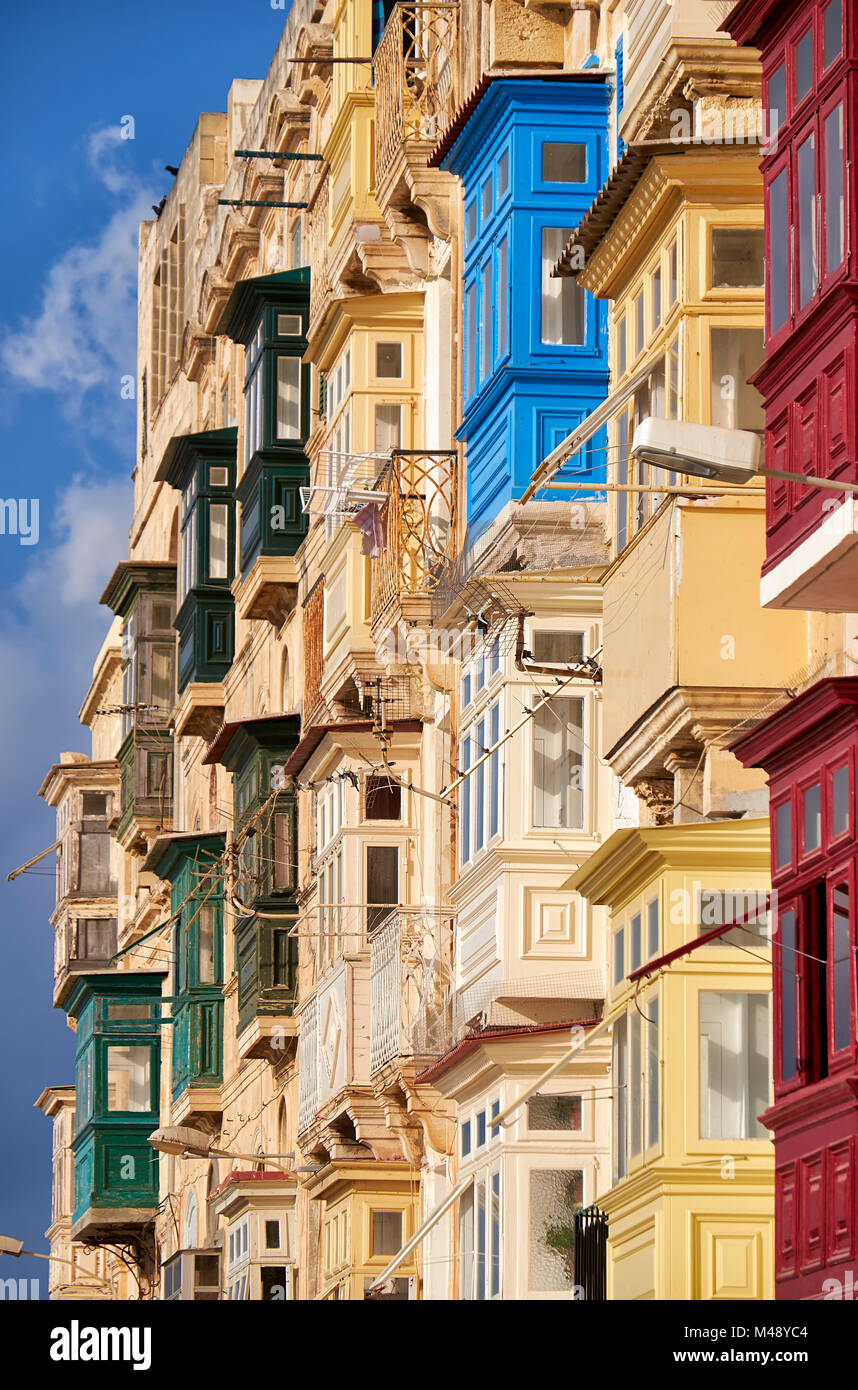 A traditional Maltese style balconies. Valletta Stock Photo - Alamy