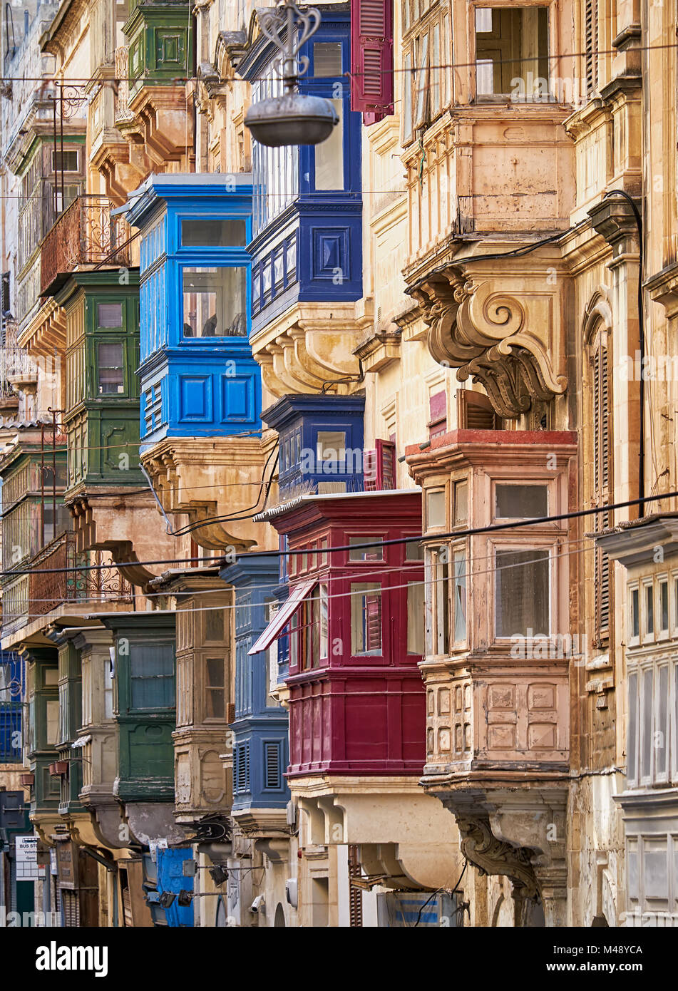 A view of the traditional maltese balconies, Valletta Stock Photo - Alamy