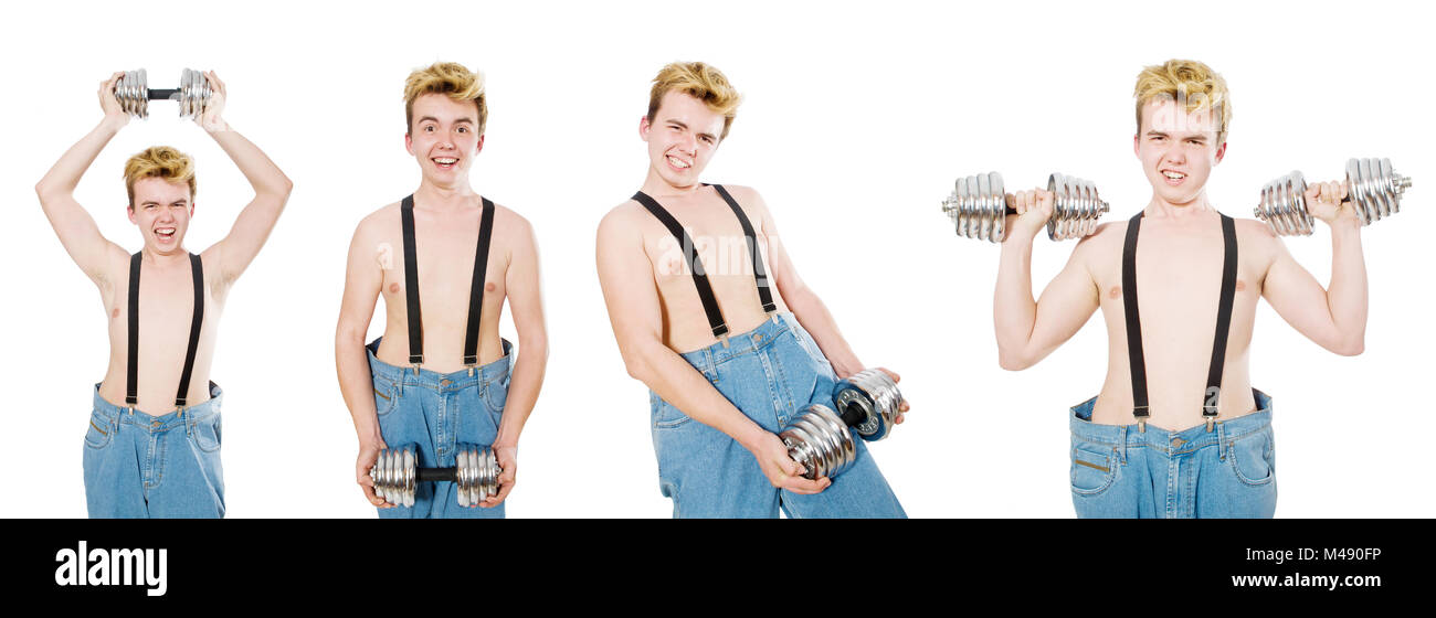 Collage funny man dumbbells hi-res stock photography and images - Alamy