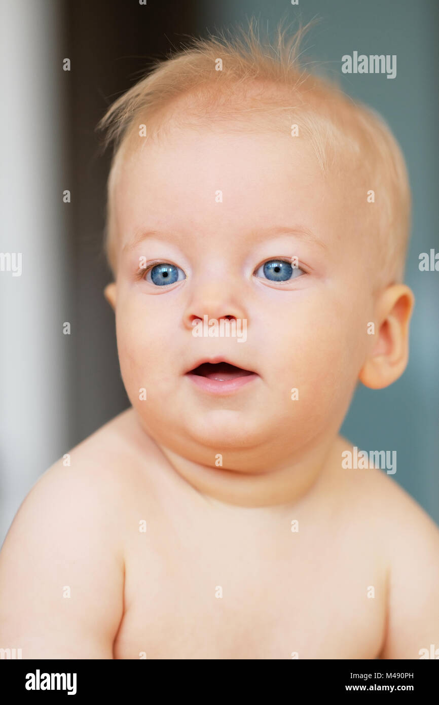 Newborn Baby Boy With Blue Eyes Stock Photo Image Of