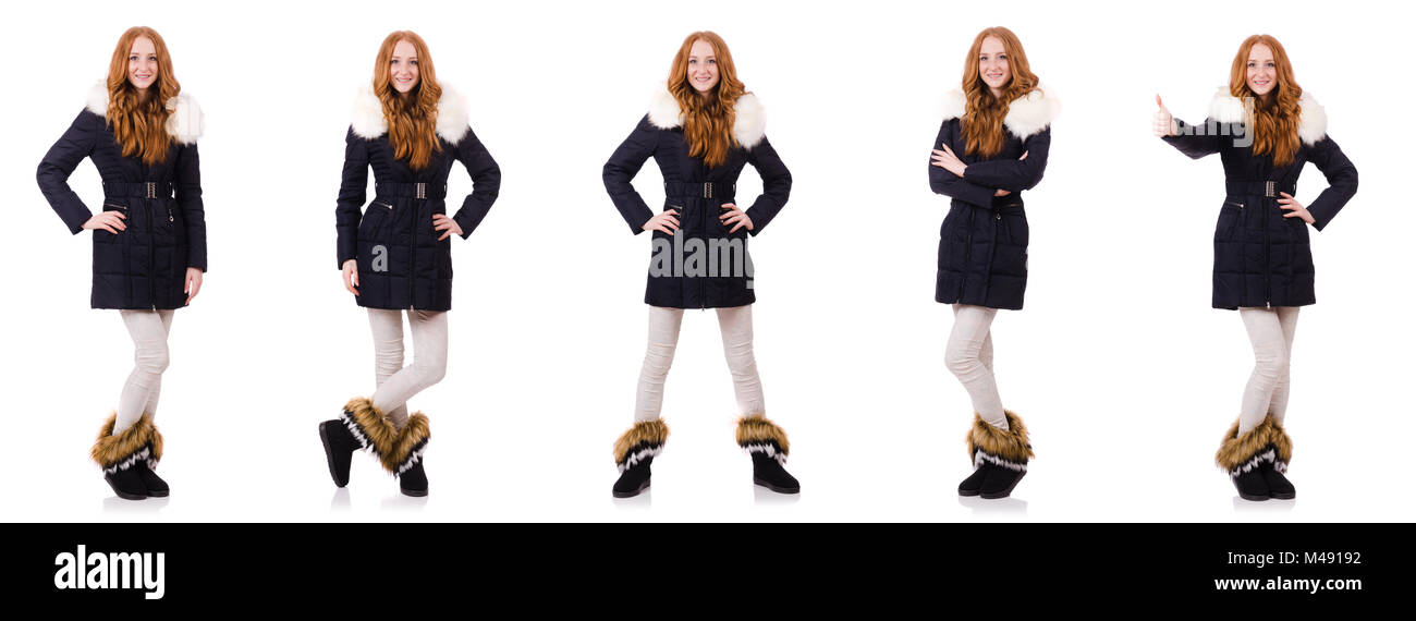 Pretty girl in warm clothes isolated on white Stock Photo - Alamy