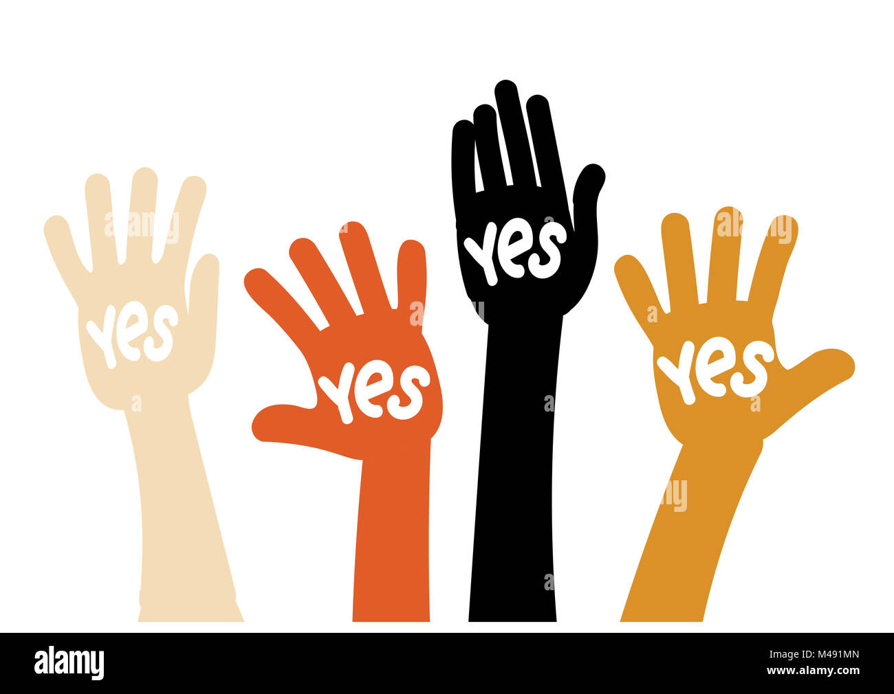 Symbol vote - raised his hands with the words Yes Stock Photo - Alamy