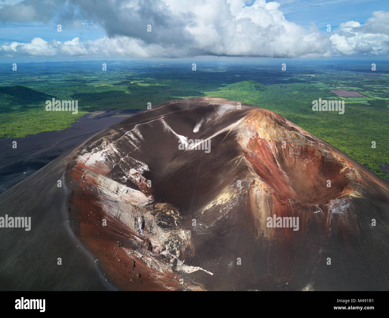 Scenic view on active crater volcano aerial drone view Stock Photo - Alamy