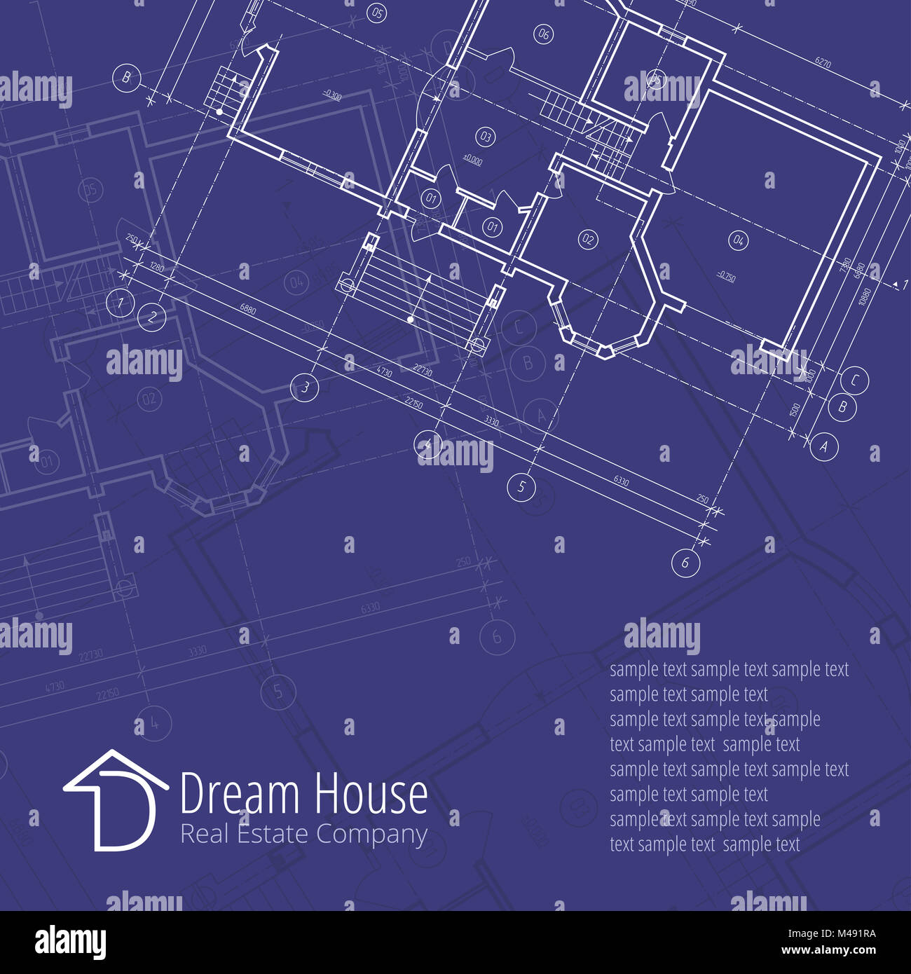Architectural building plan silhouette on blue background Stock Photo ...