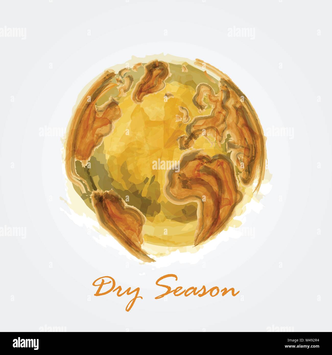 Dry season . Watercolor painting design of world map . Ecological ...