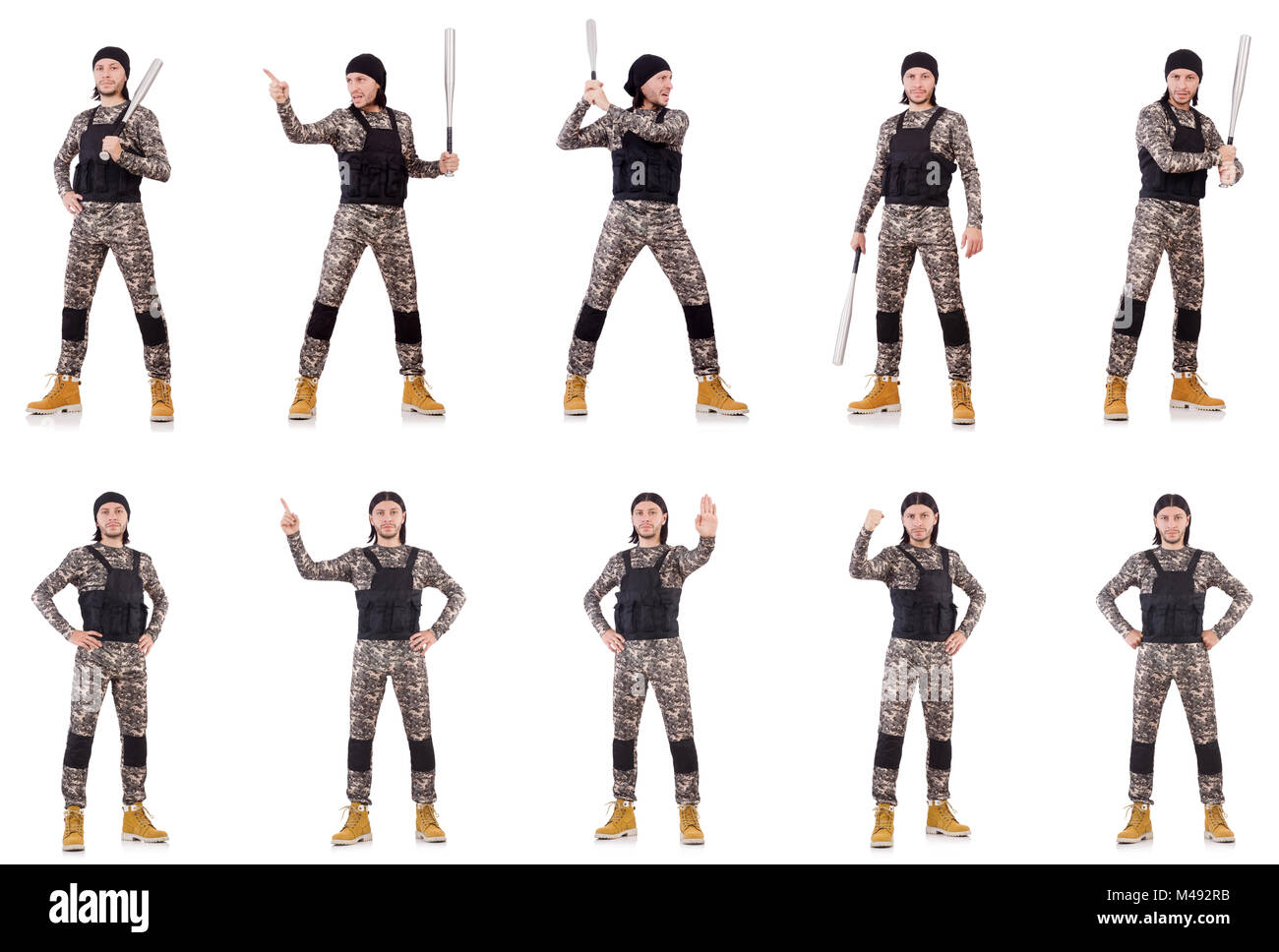 Soldier with bat isolated on the white background Stock Photo - Alamy