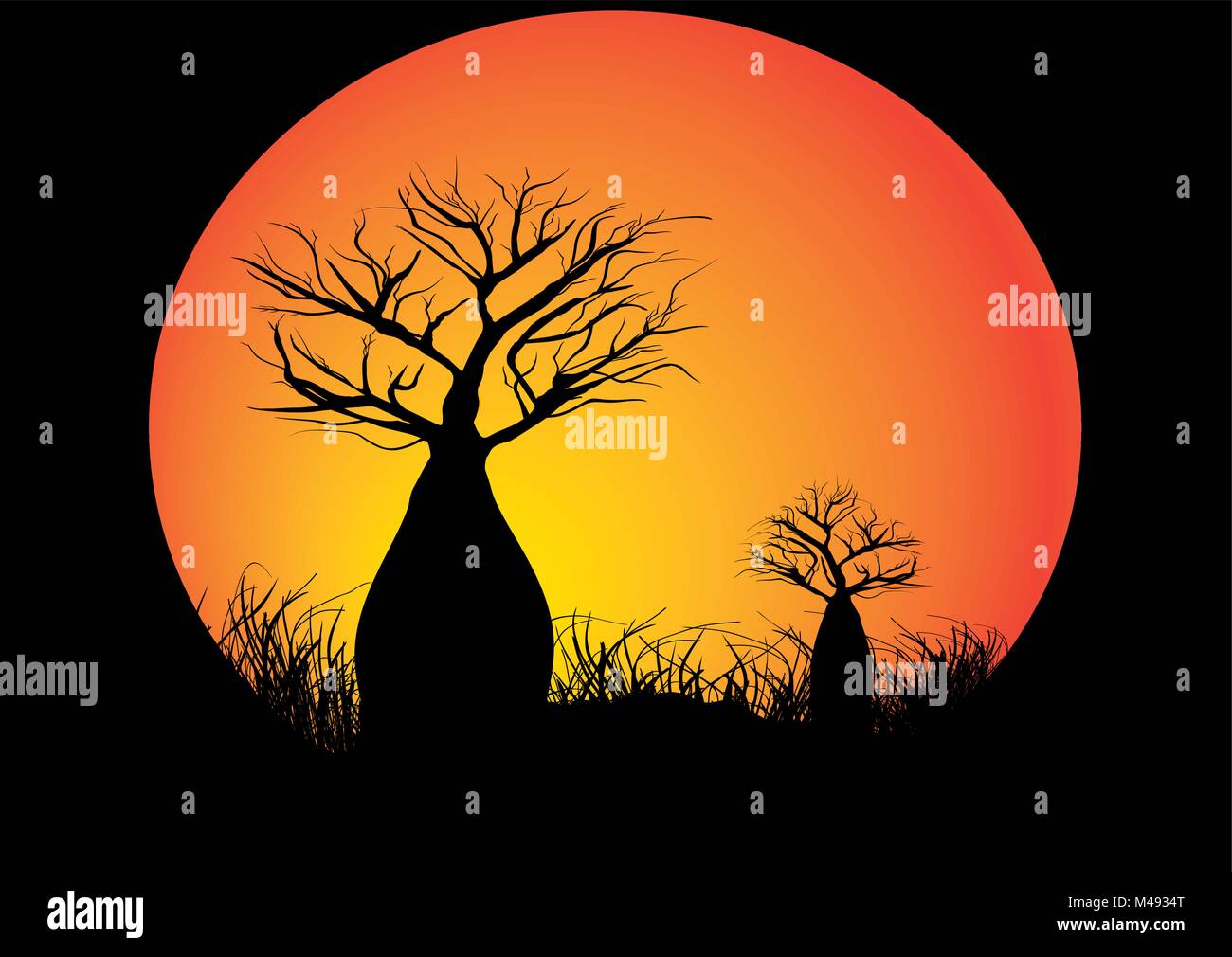 Two boab trees in a circle black background Stock Vector Image & Art ...