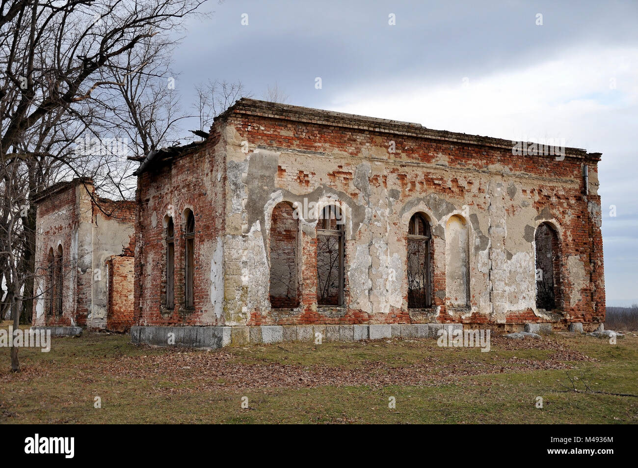 Old ruined brick building, destroyed and abandoned place Stock Photo ...
