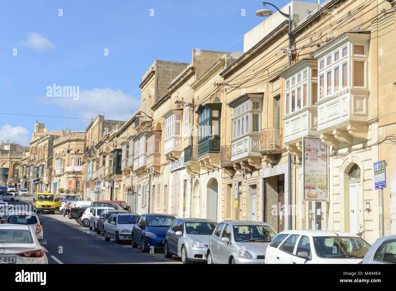 Victoria, Malta - 30 October 2017: Traditional balconies of houses in ...