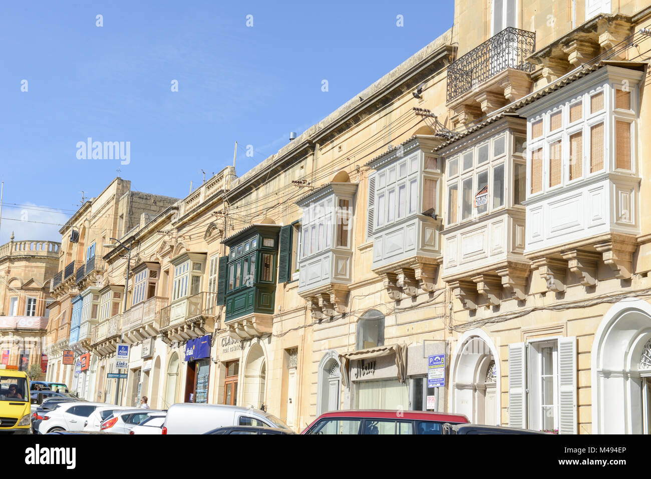 Victoria, Malta - 30 October 2017: Traditional balconies of houses in ...