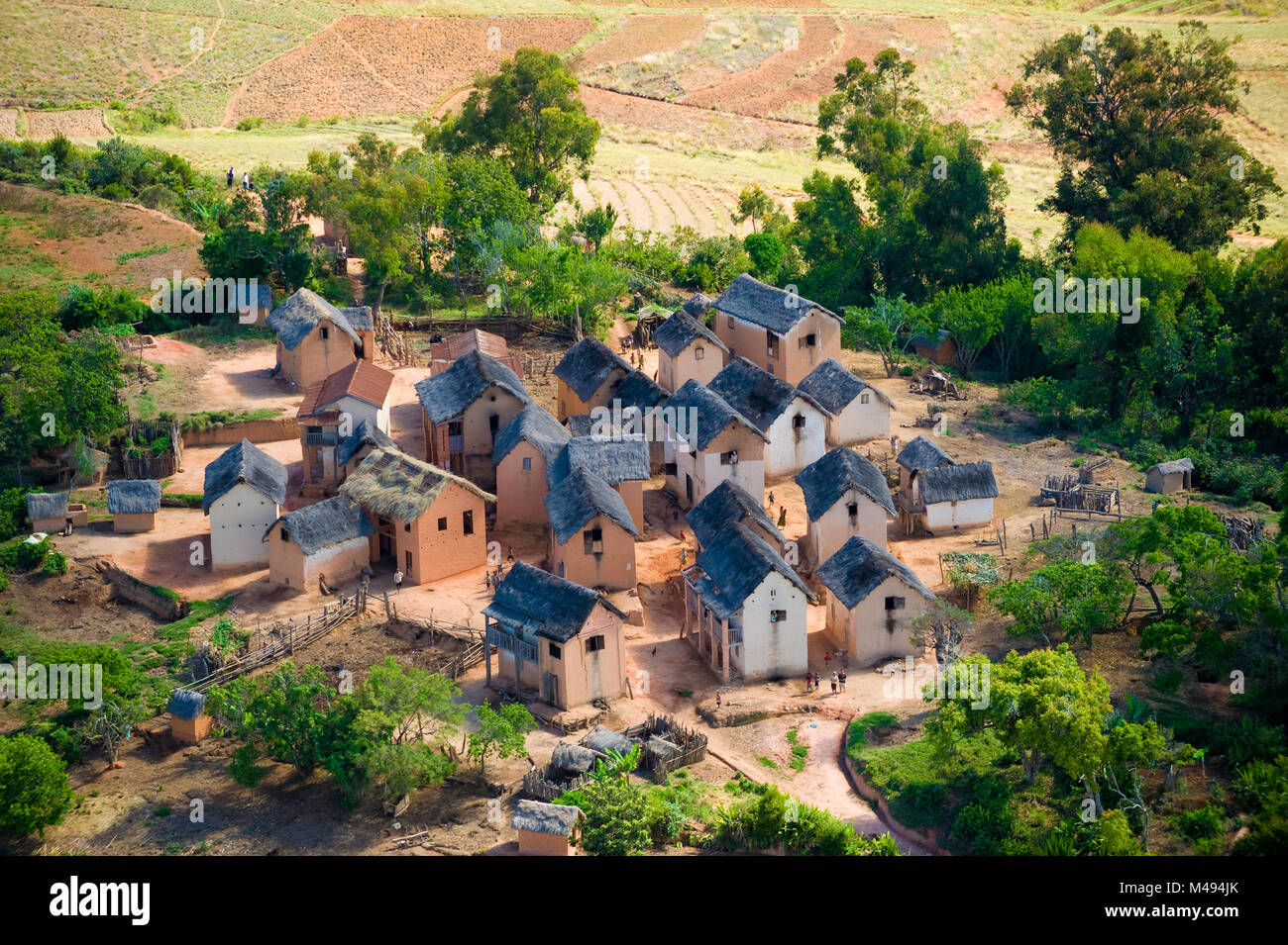 Aerial view of a traditional Betsileo village, Madagascar Stock Photo ...