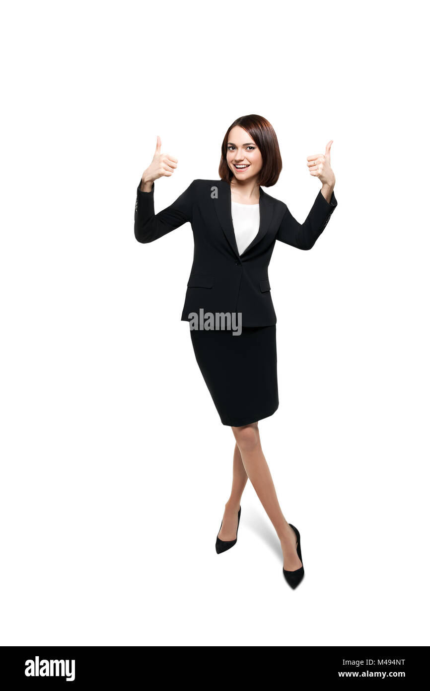 Successful smiling business woman isolated over white Stock Photo - Alamy