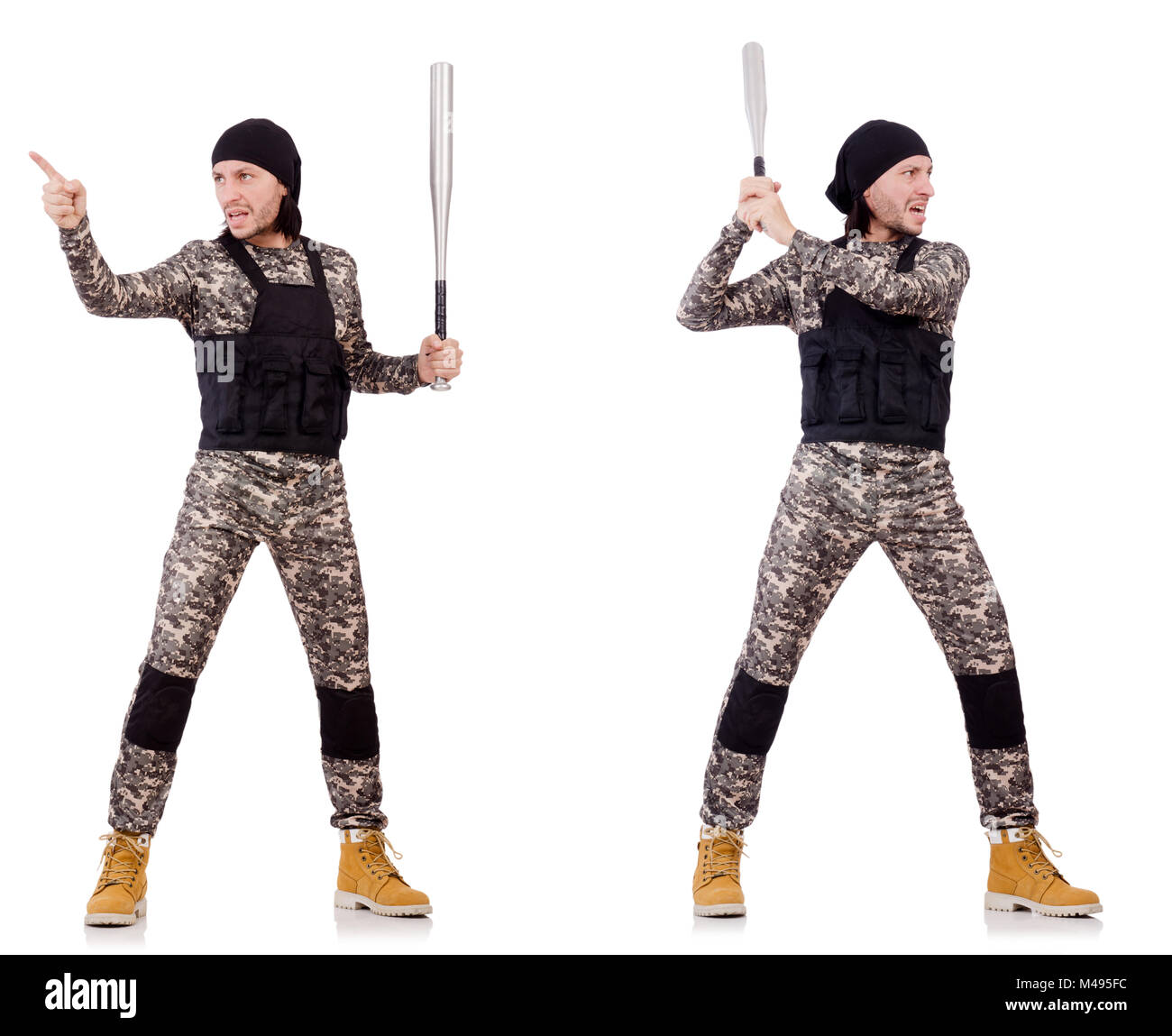 Soldier with bat isolated on the white background Stock Photo - Alamy