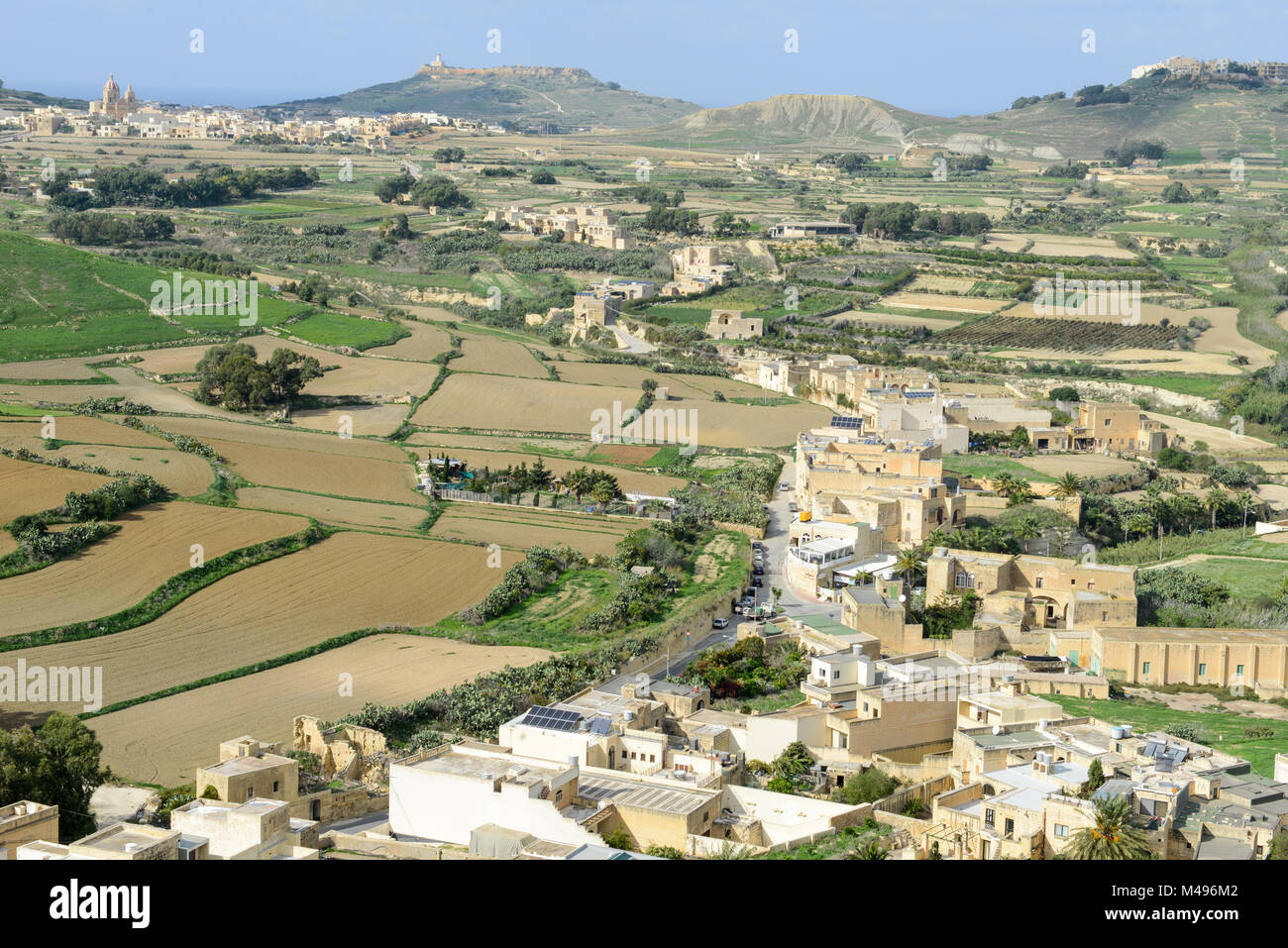 Landscape of terraced fields at island Gozo on Malta Stock Photo - Alamy