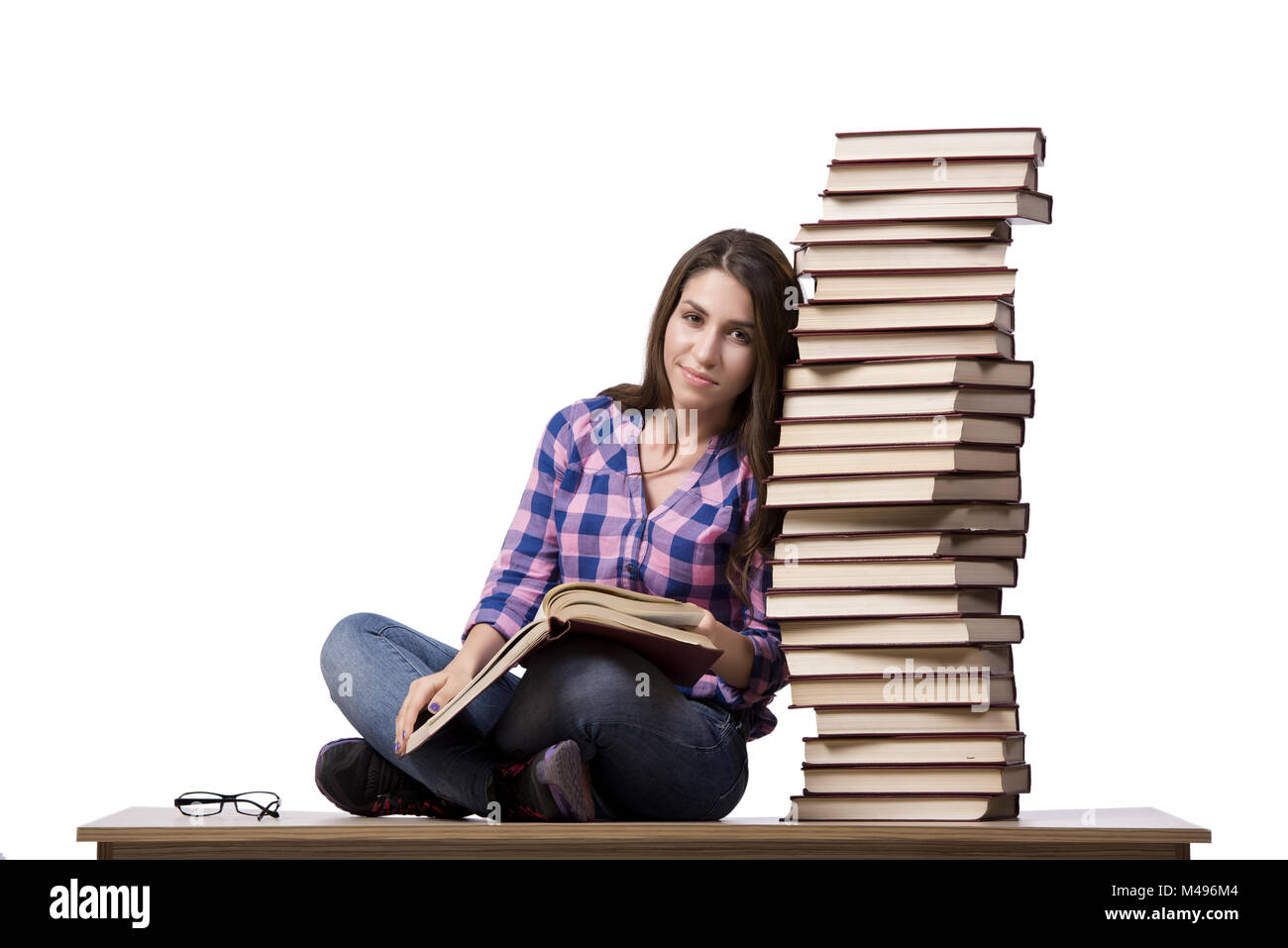 Young student preparing to the college exams isolated on white Stock ...
