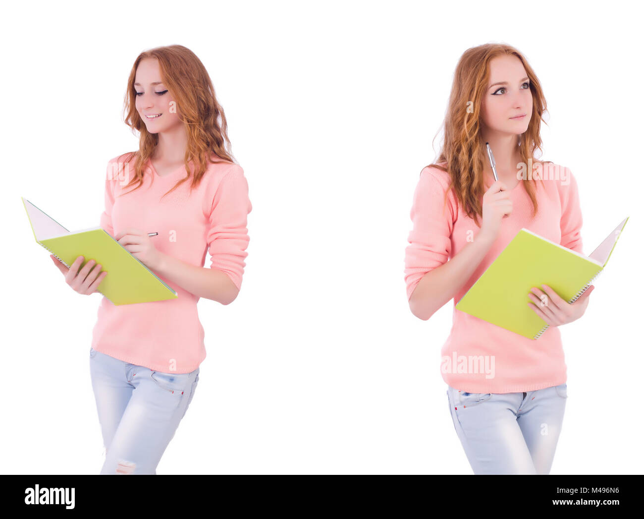 Young student with notebooks isolated on white Stock Photo - Alamy