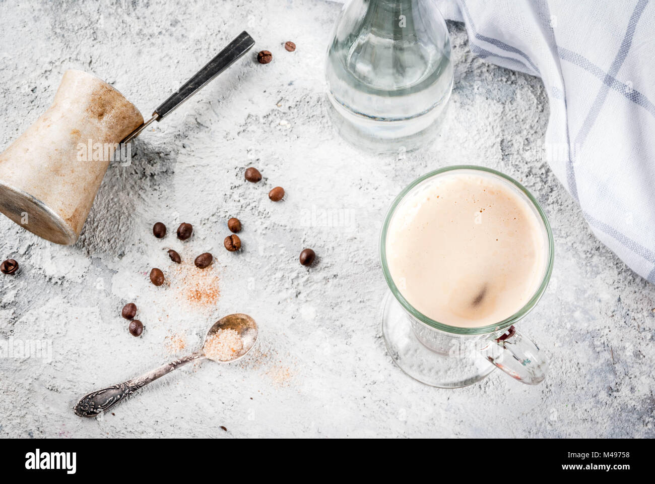 Trendy modern drink. Coffee espresso with mineral water, with coffee ...