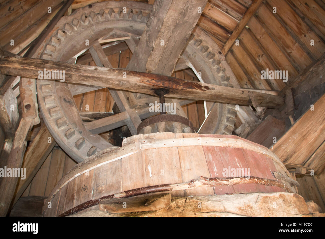 Inside a wooden windmill Stock Photo - Alamy