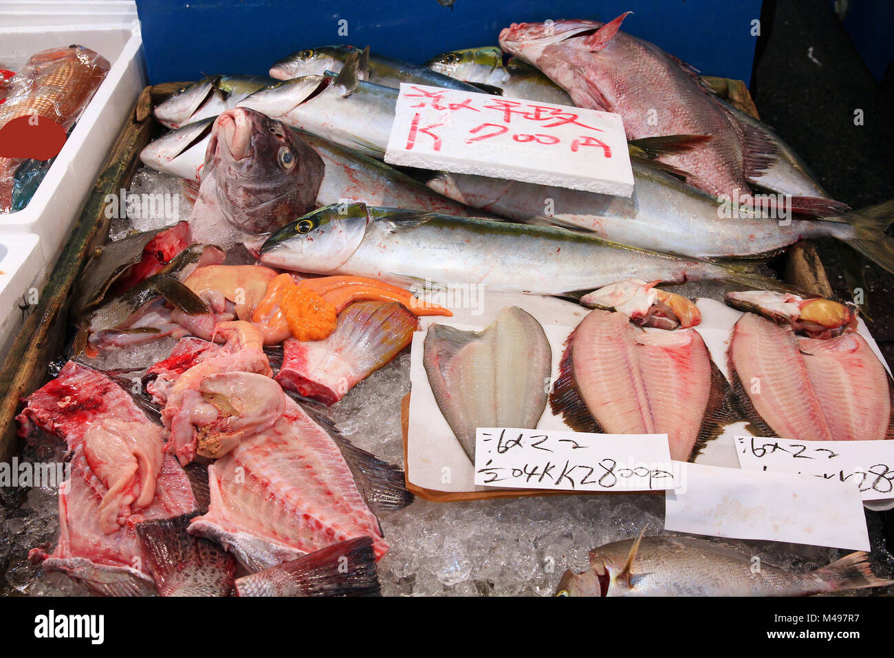 Tsukiji Fish Market in Tokyo, Japan. Fresh seafood Stock Photo - Alamy