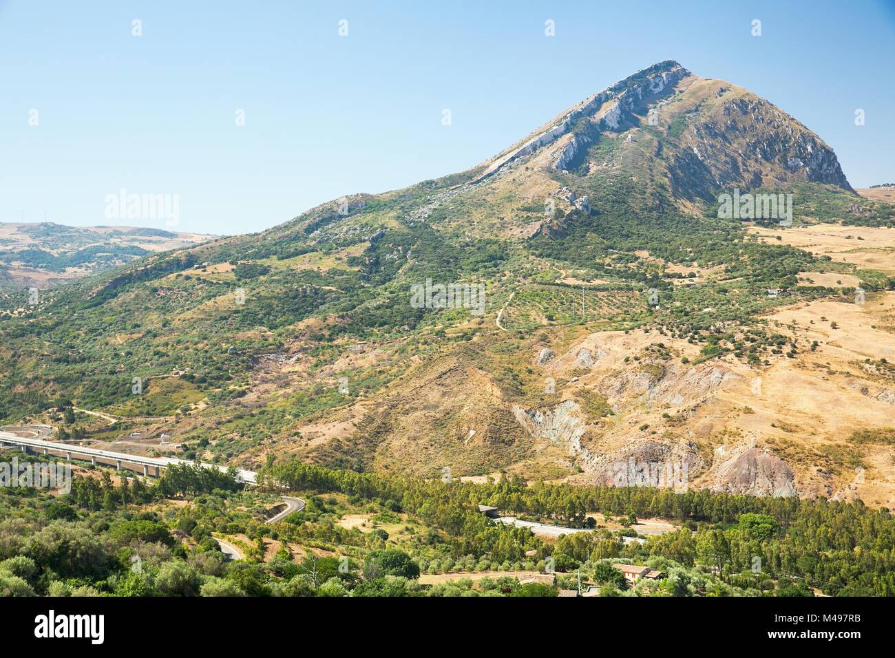 Inland landscape of inner Sicily with motorway in summer day Stock ...