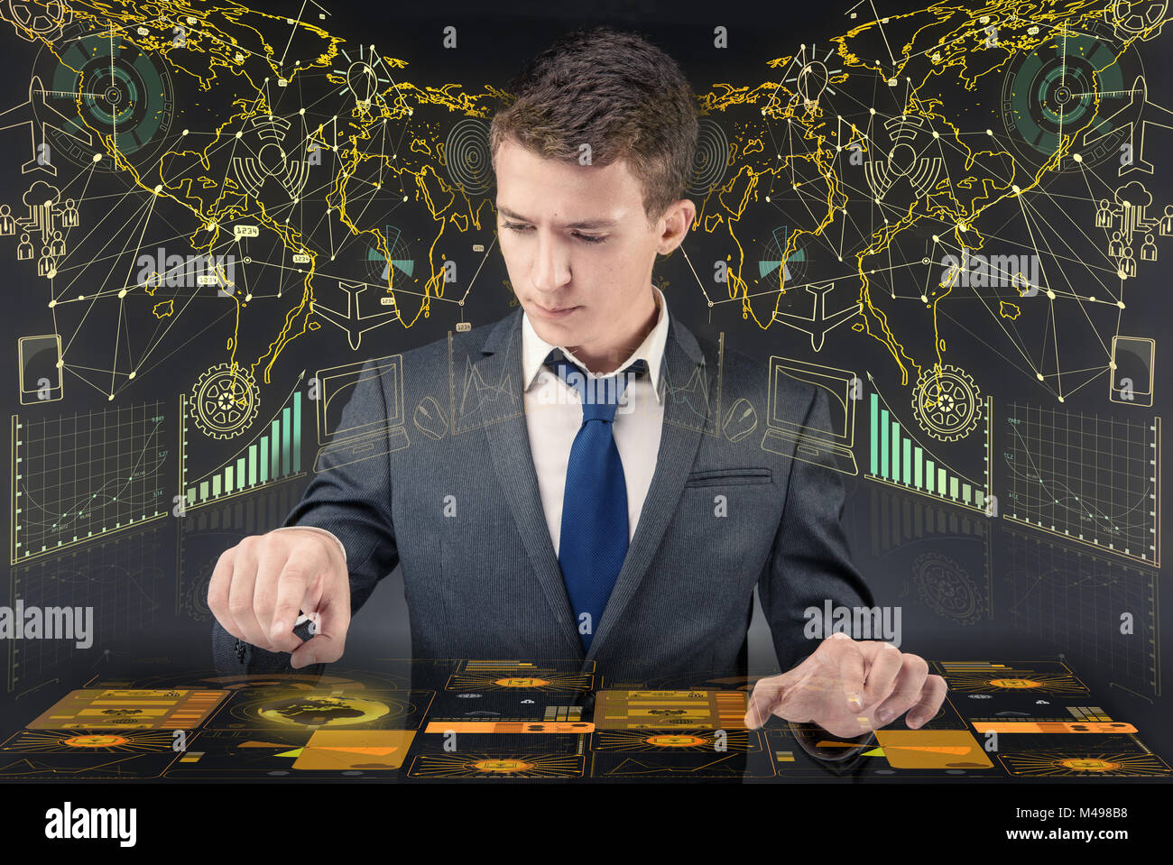Young man in data management concept Stock Photo - Alamy