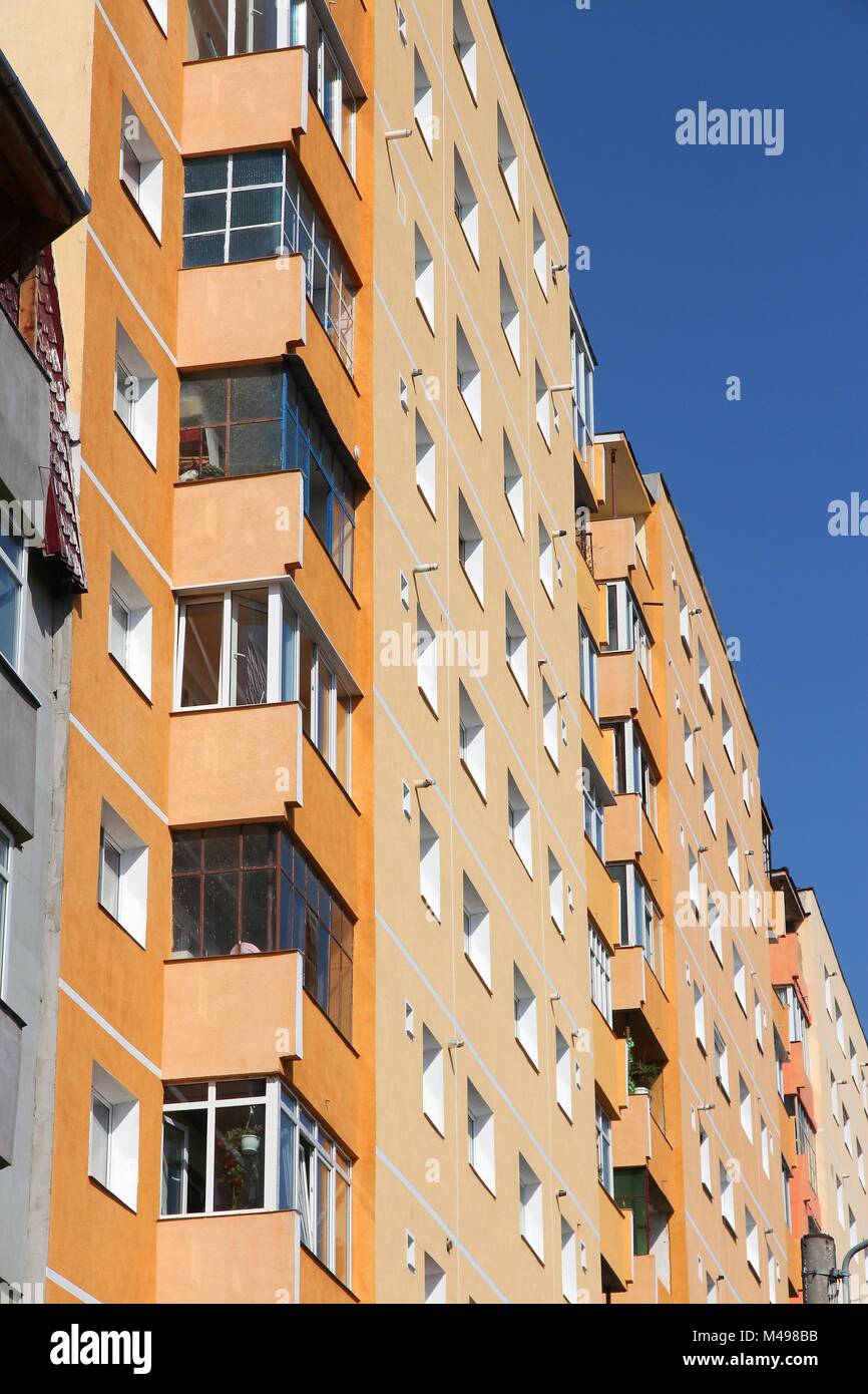 Apartment building from communism period in Sibiu, Romania. Average ...