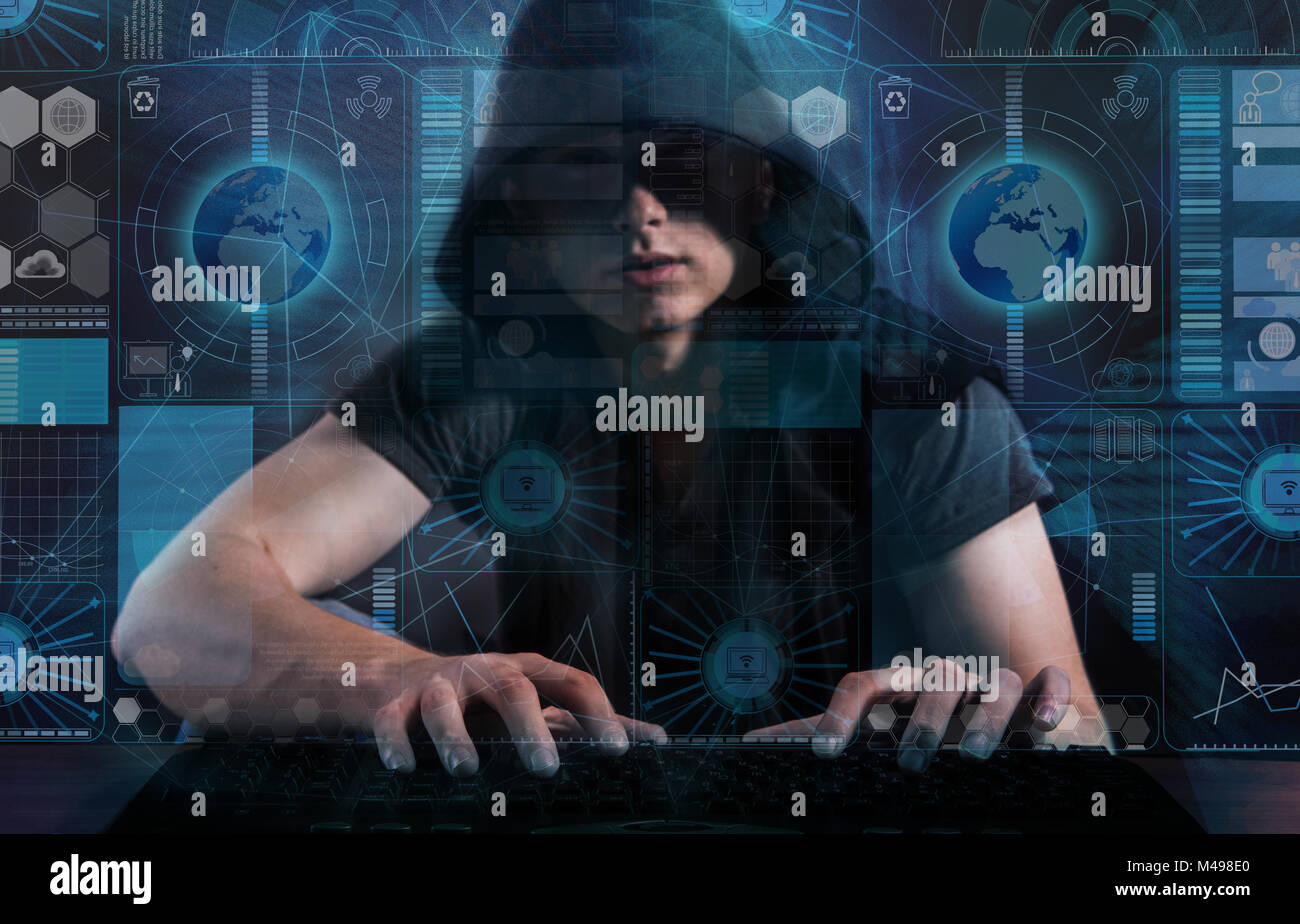 Young hacker in data security concept Stock Photo - Alamy