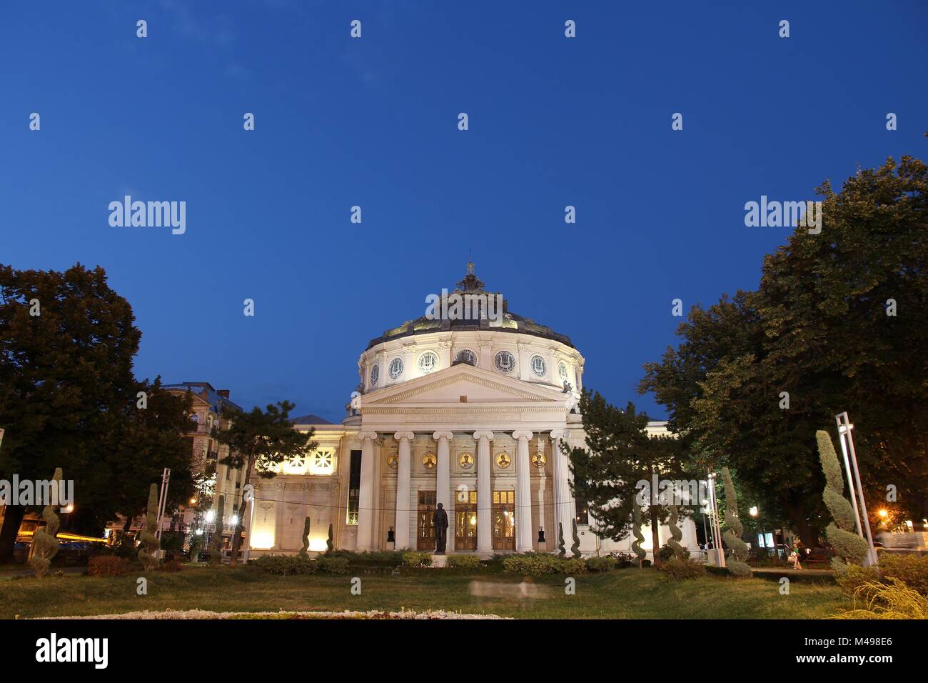 Bucharest by night, capital city of Romania. Romanian Atheneum, the ...