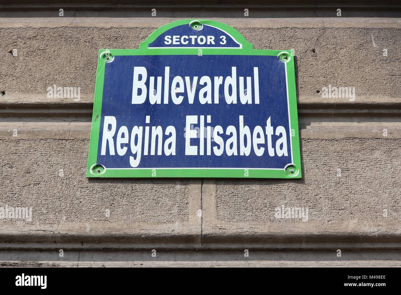 Bucharest, capital city of Romania. Typical street sign at Queen ...