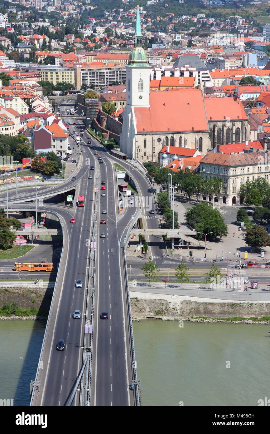 Bratislava, capital city of Slovakia. Cityscape with Danube river ...