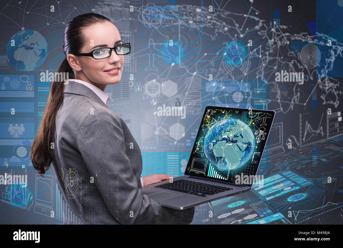 Young businesswoman in data management concept Stock Photo - Alamy