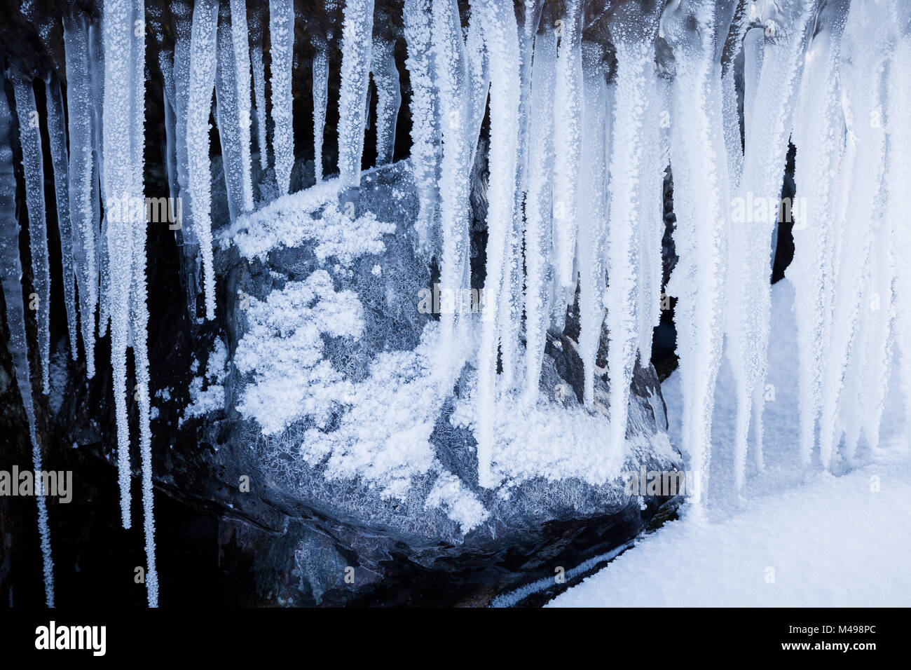 Row of frosty icicles in nature Stock Photo - Alamy
