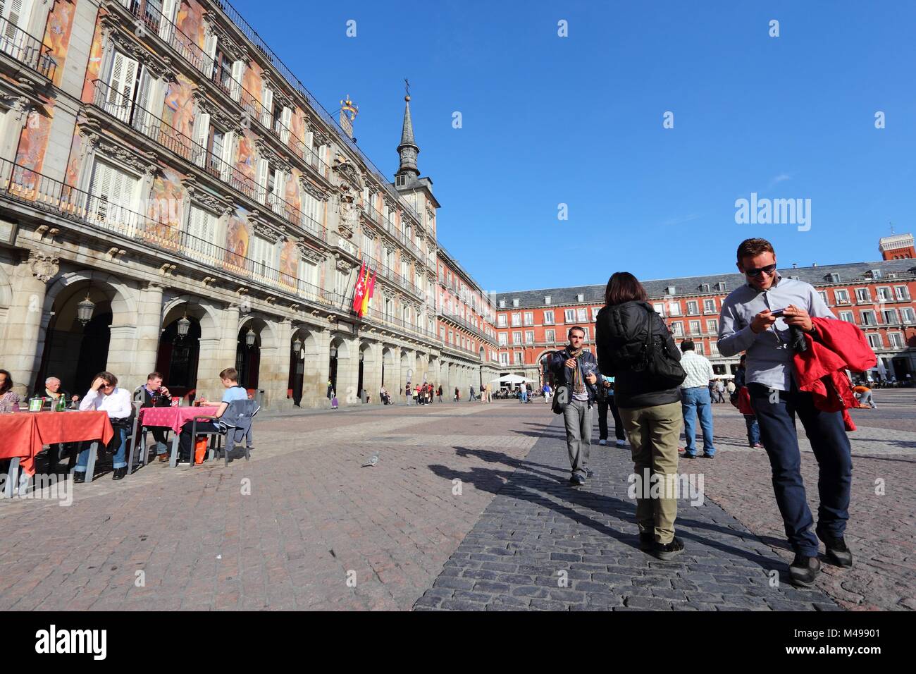 MADRID - OCTOBER 22: People visit Plaza Mayor square on October 22 ...