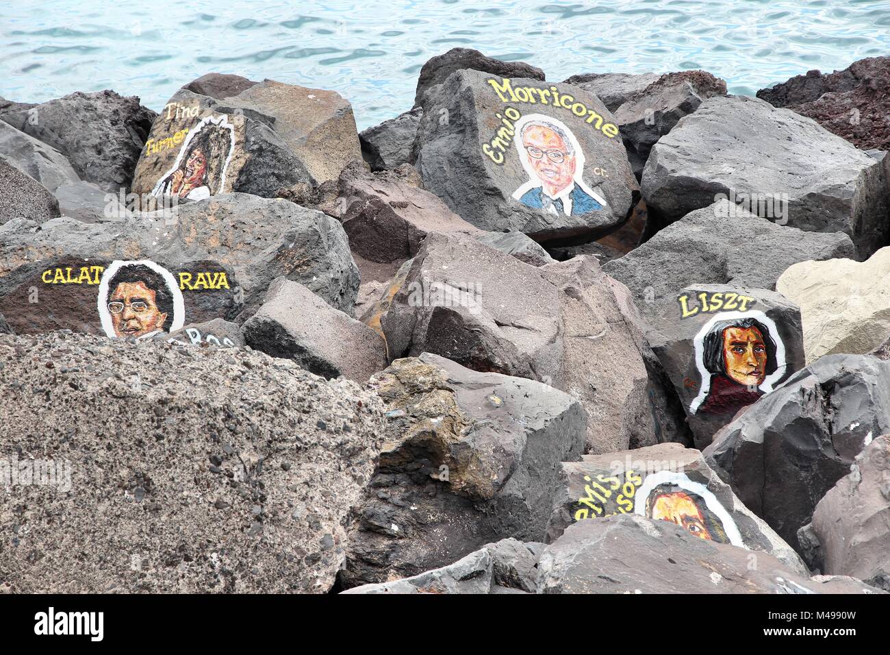 SANTA CRUZ, SPAIN - OCTOBER 27: Five of 100 musician faces on October ...