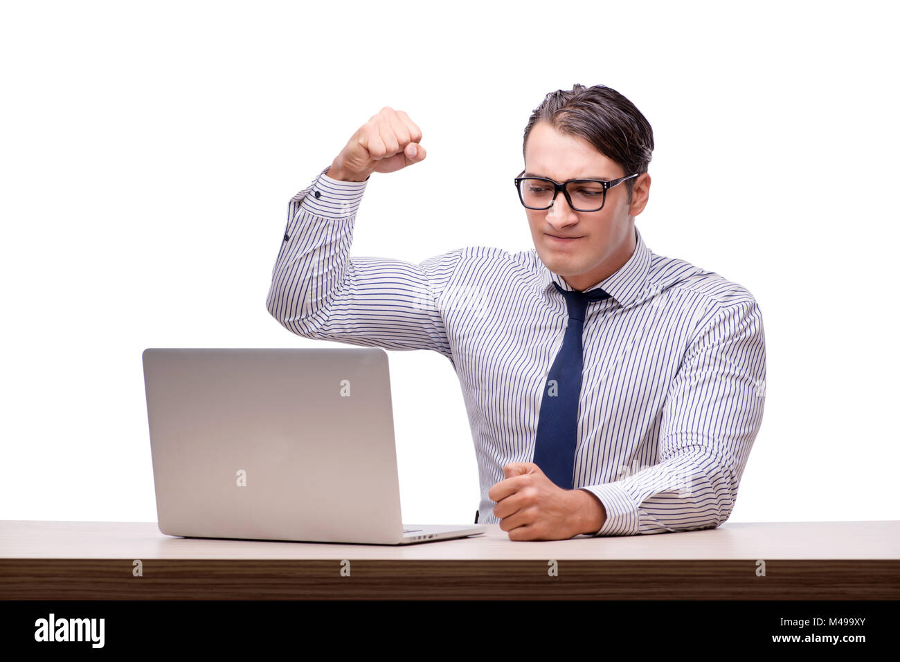 Handsome businessman working with laptop computer isolated on wh Stock ...
