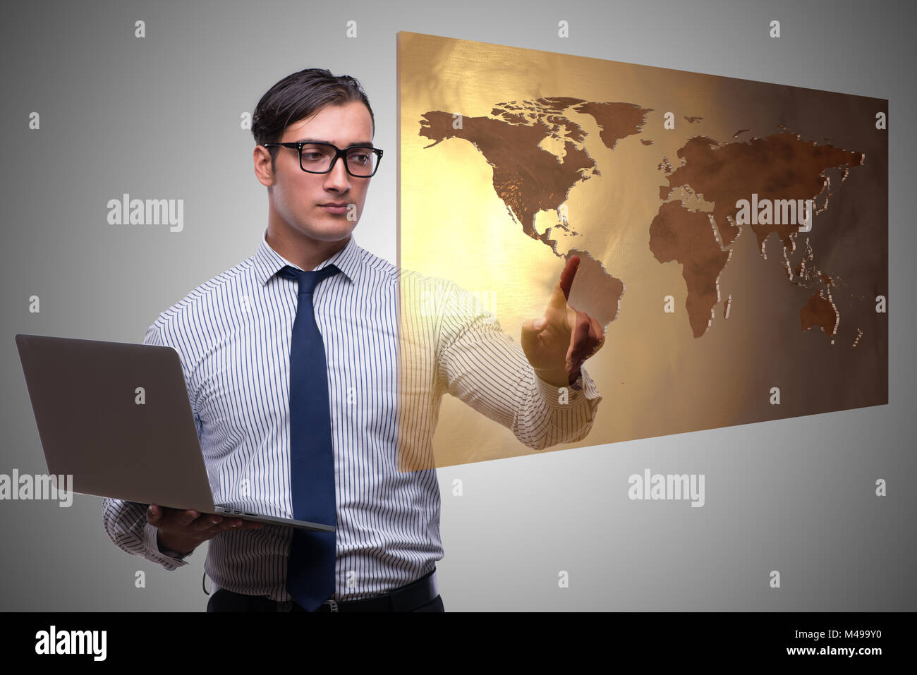 Businessman pressing virtual buttons in global business concept Stock ...