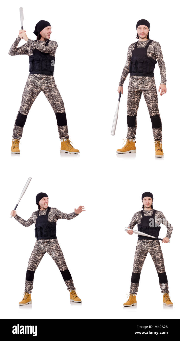 Soldier with bat isolated on the white background Stock Photo - Alamy