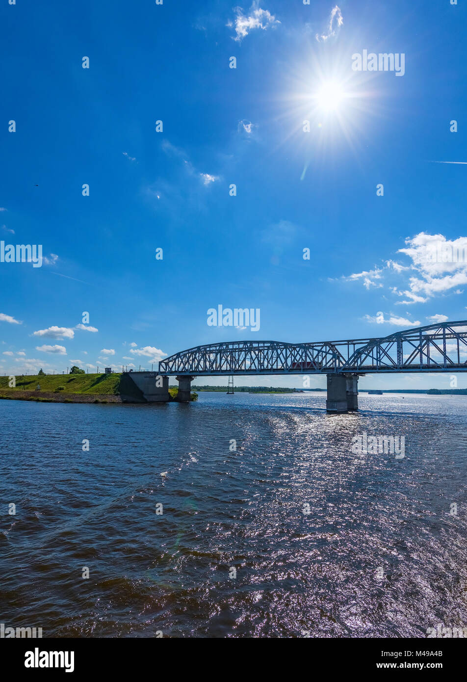 Railway bridge over the river on a concrete base Stock Photo - Alamy