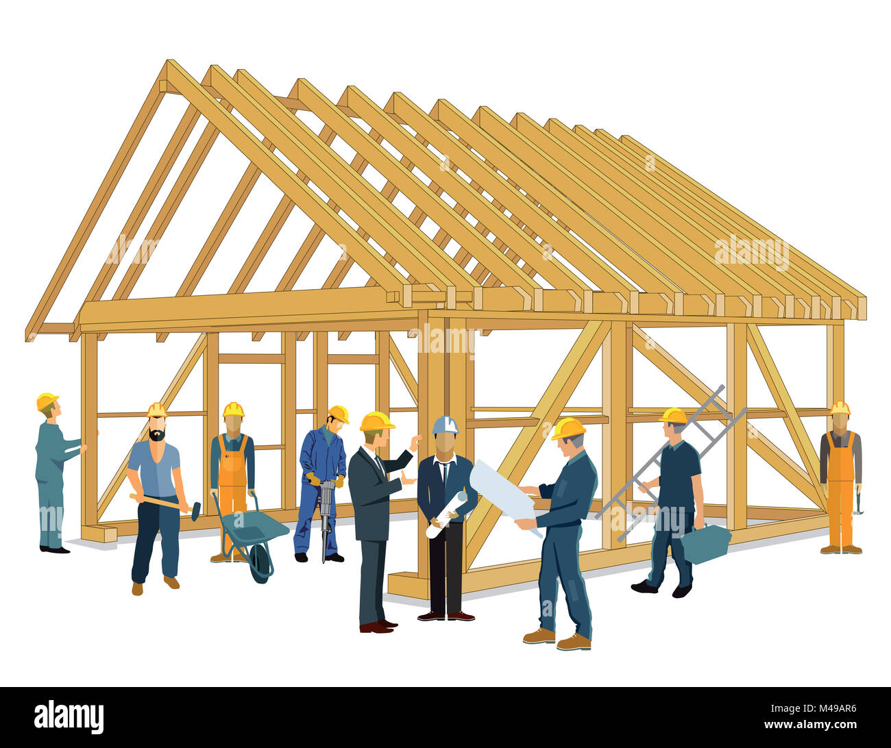 House construction with carpenter and craftsmen Stock Photo - Alamy