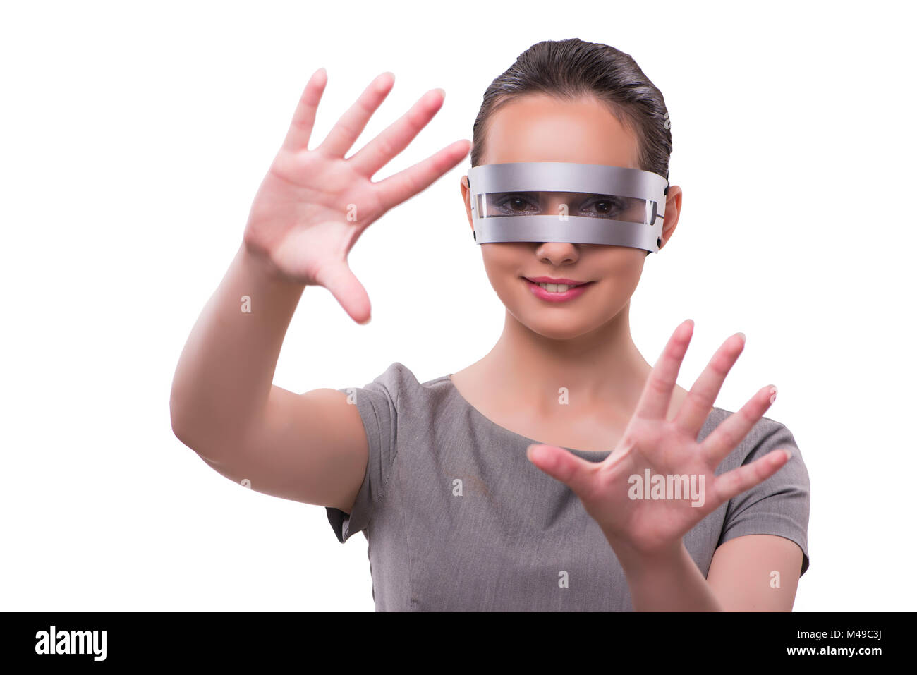 Futuristic concept with techno cyber woman isolated on white Stock ...