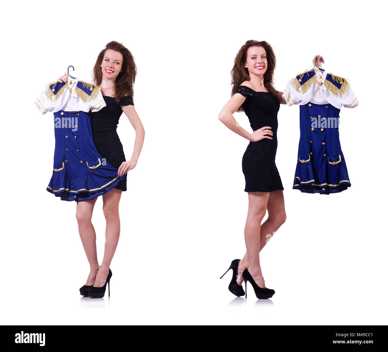 Woman with difficult choice of choosing clothing Stock Photo - Alamy