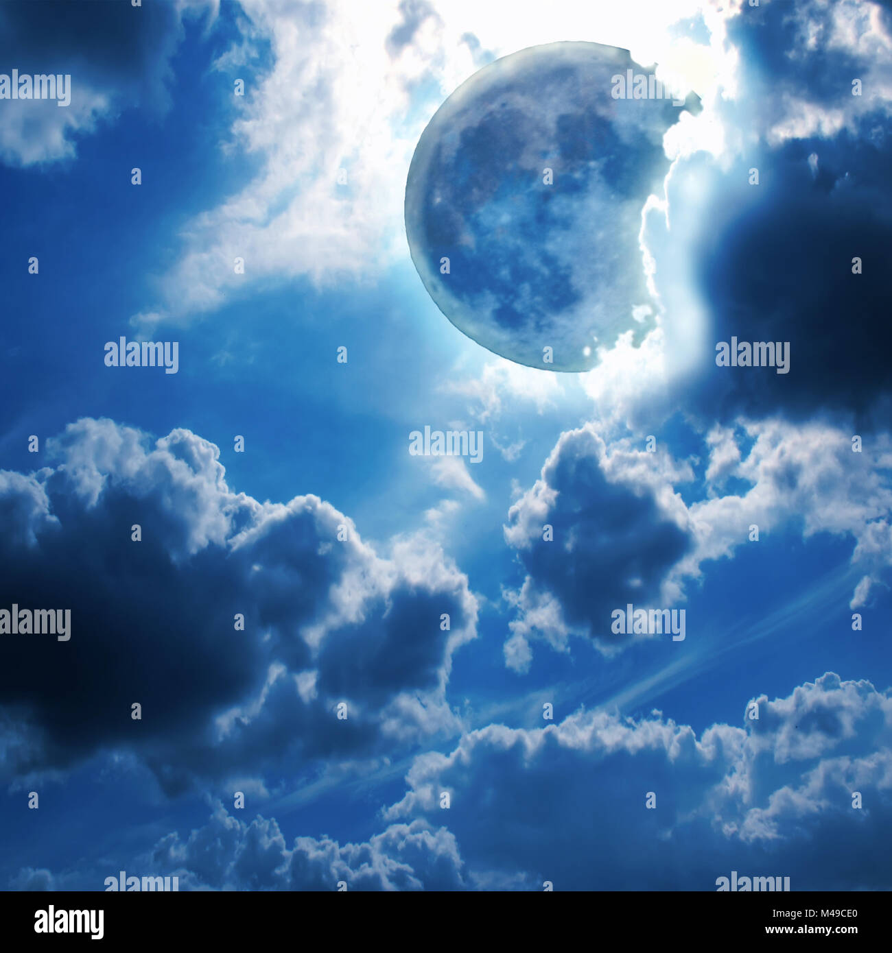 Full moon shines through the clouds in the night sky Stock Photo - Alamy