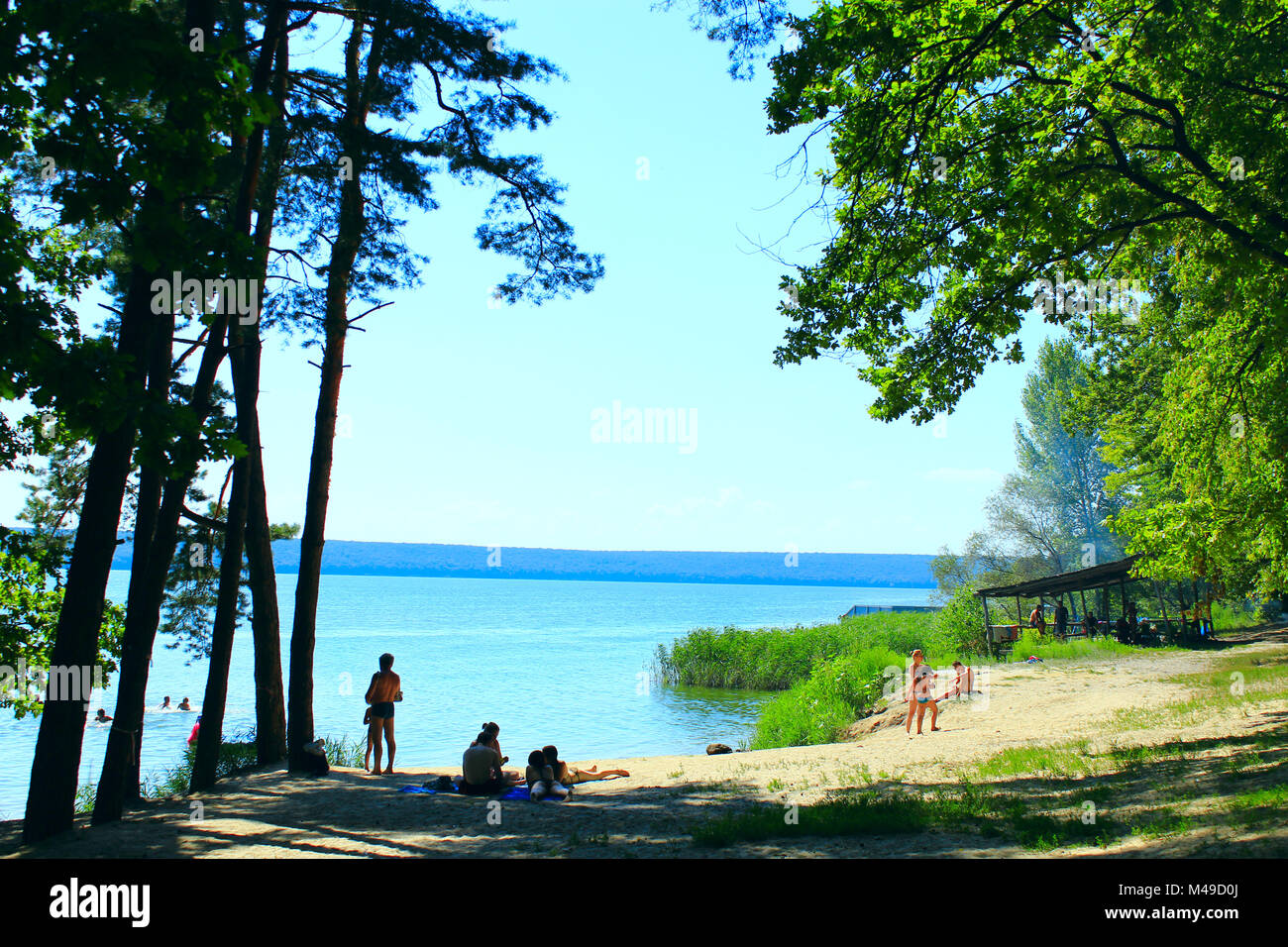 people have a rest on beautiful Pecheneg reservoir Stock Photo - Alamy